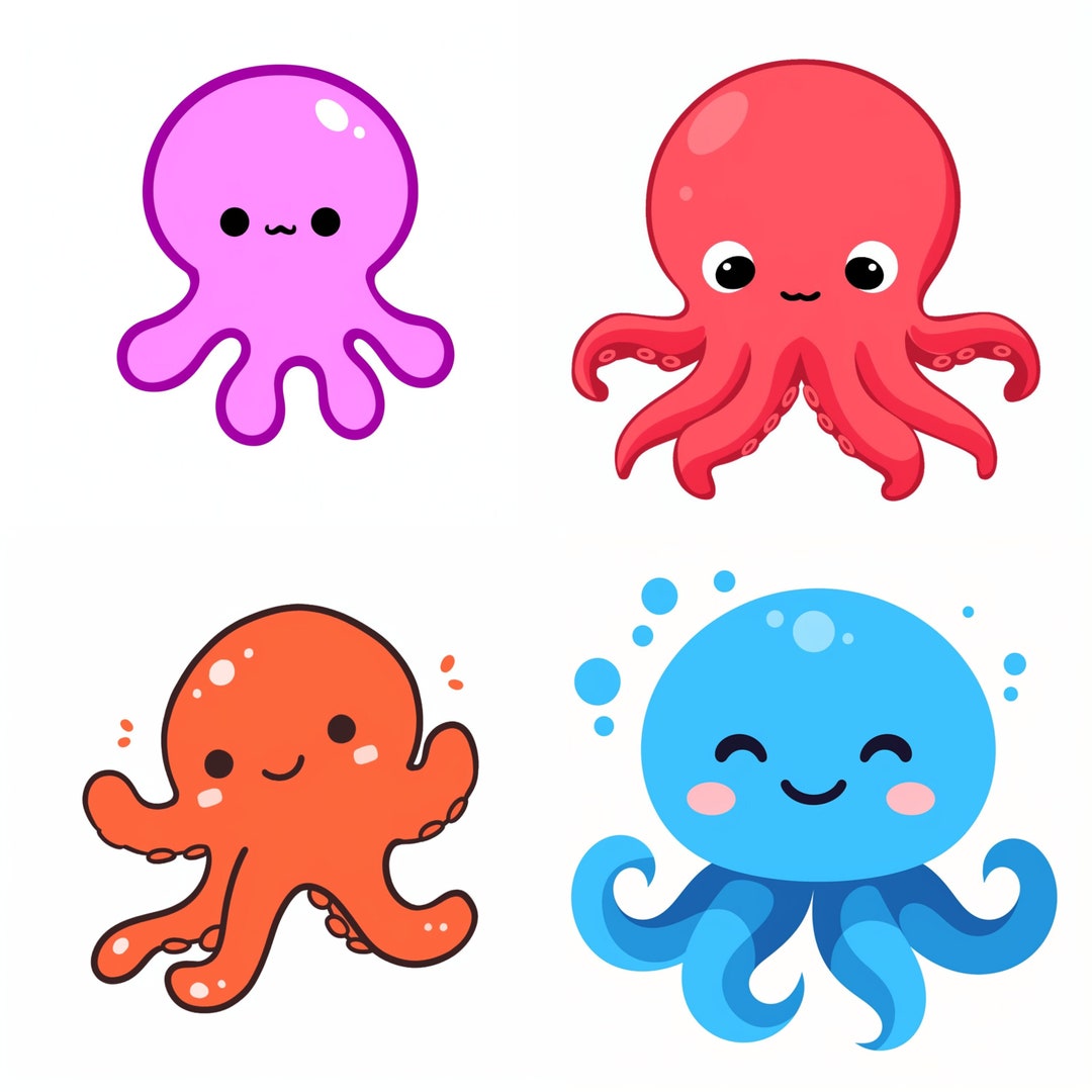 8 Octopus Bundle Svg Color / Cute Octopus Clip Art SVG / Transparent ...
