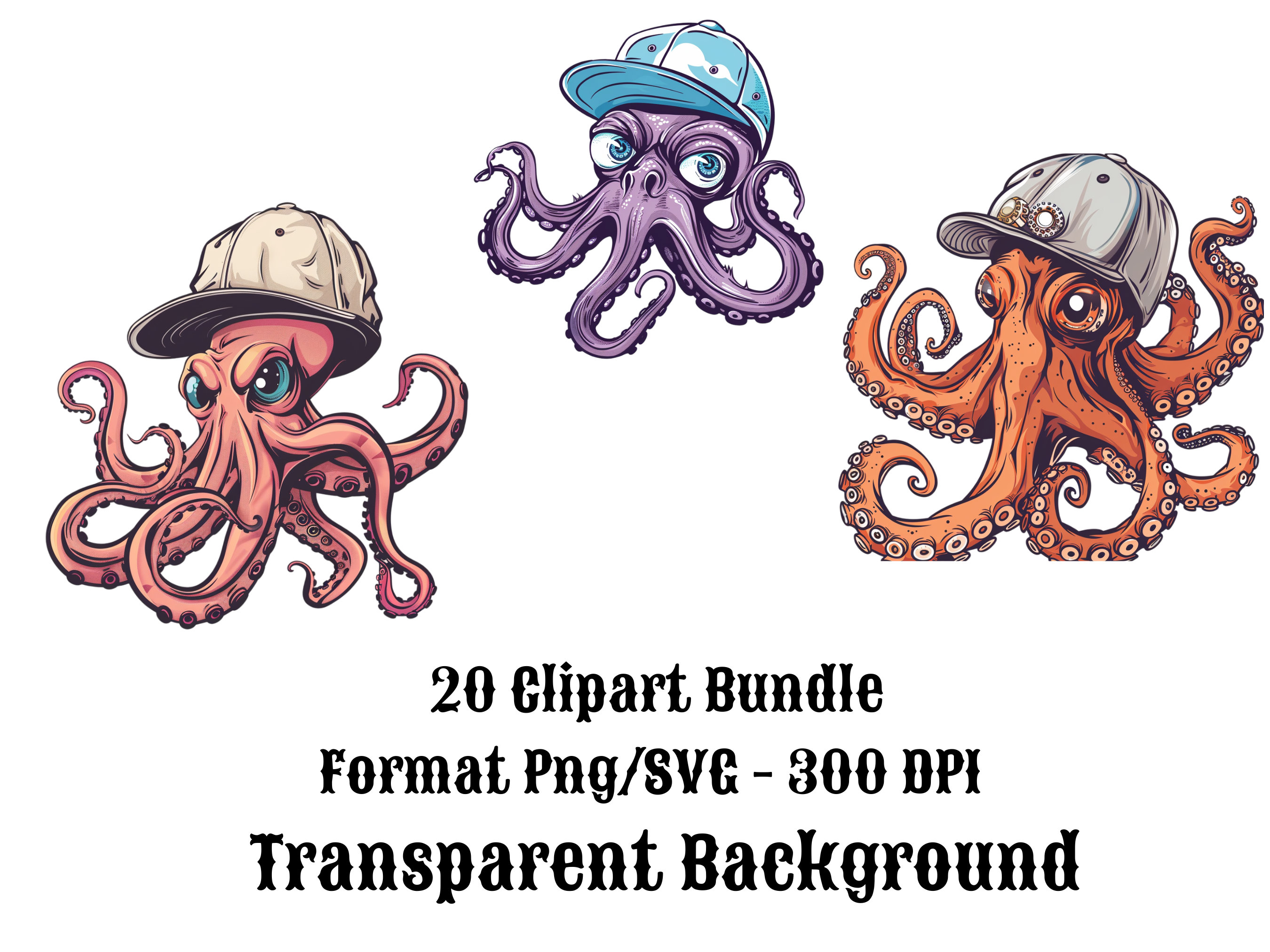 20 Octopus Bundle Svg Color / Cute Octopus Clip Art SVG / Transparent ...