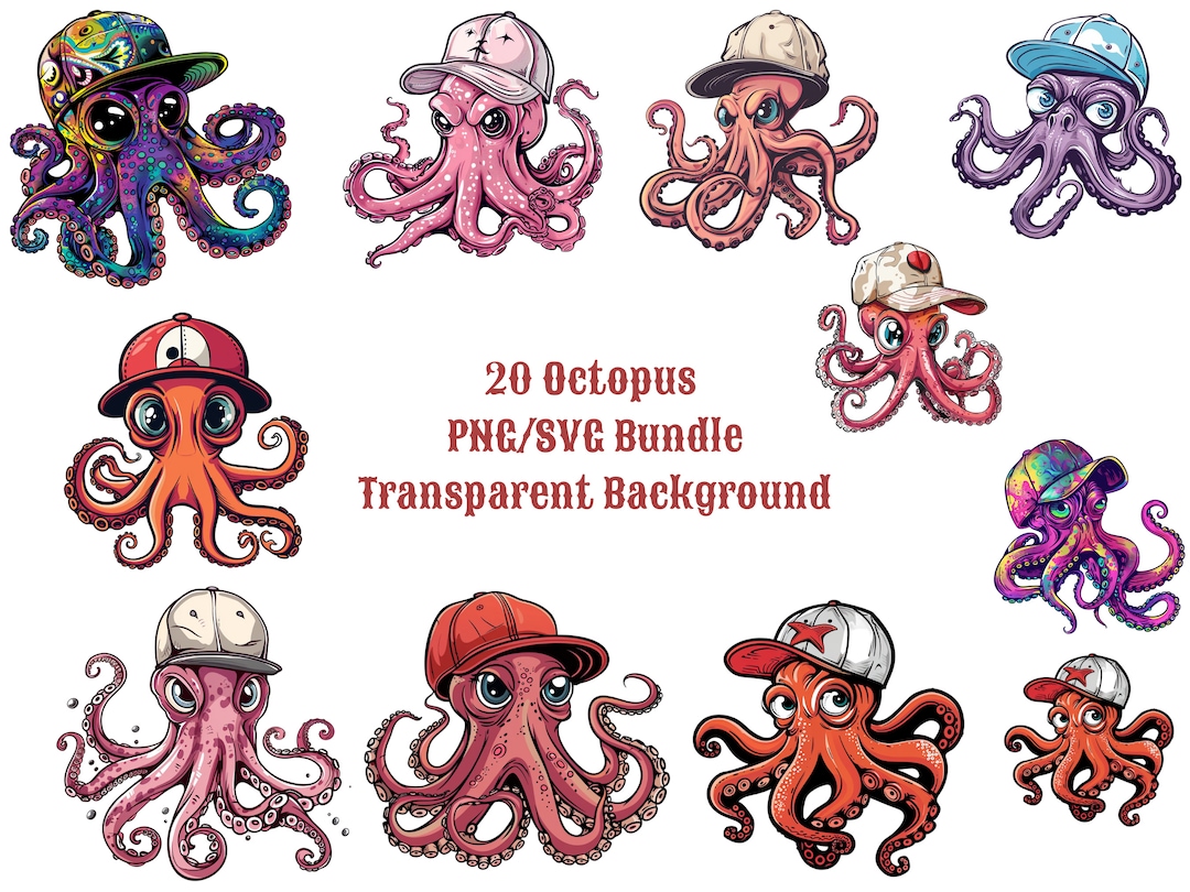 20 Octopus Bundle Svg Color / Cute Octopus Clip Art SVG / Transparent ...