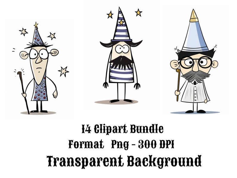 14 Funny Cartoon Wizards PNG Bundle - Etsy
