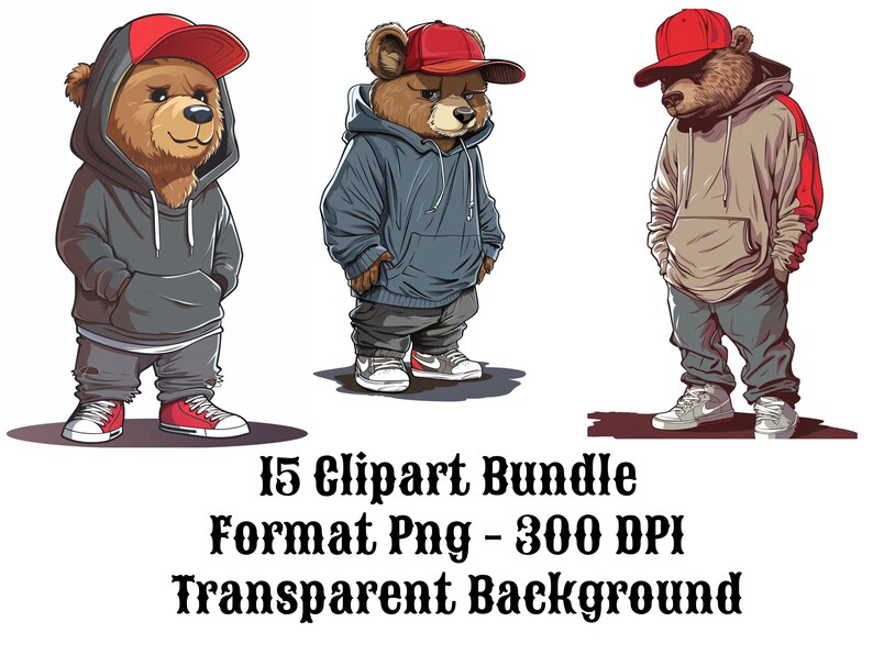 Teddy Bear in Streetwear Png Bundle - Etsy