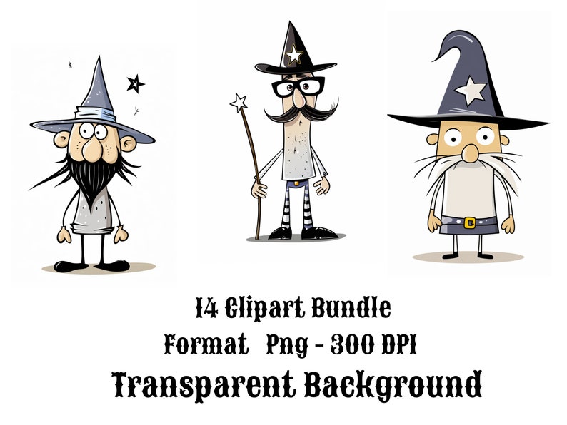 14 Funny Cartoon Wizards PNG Bundle - Etsy