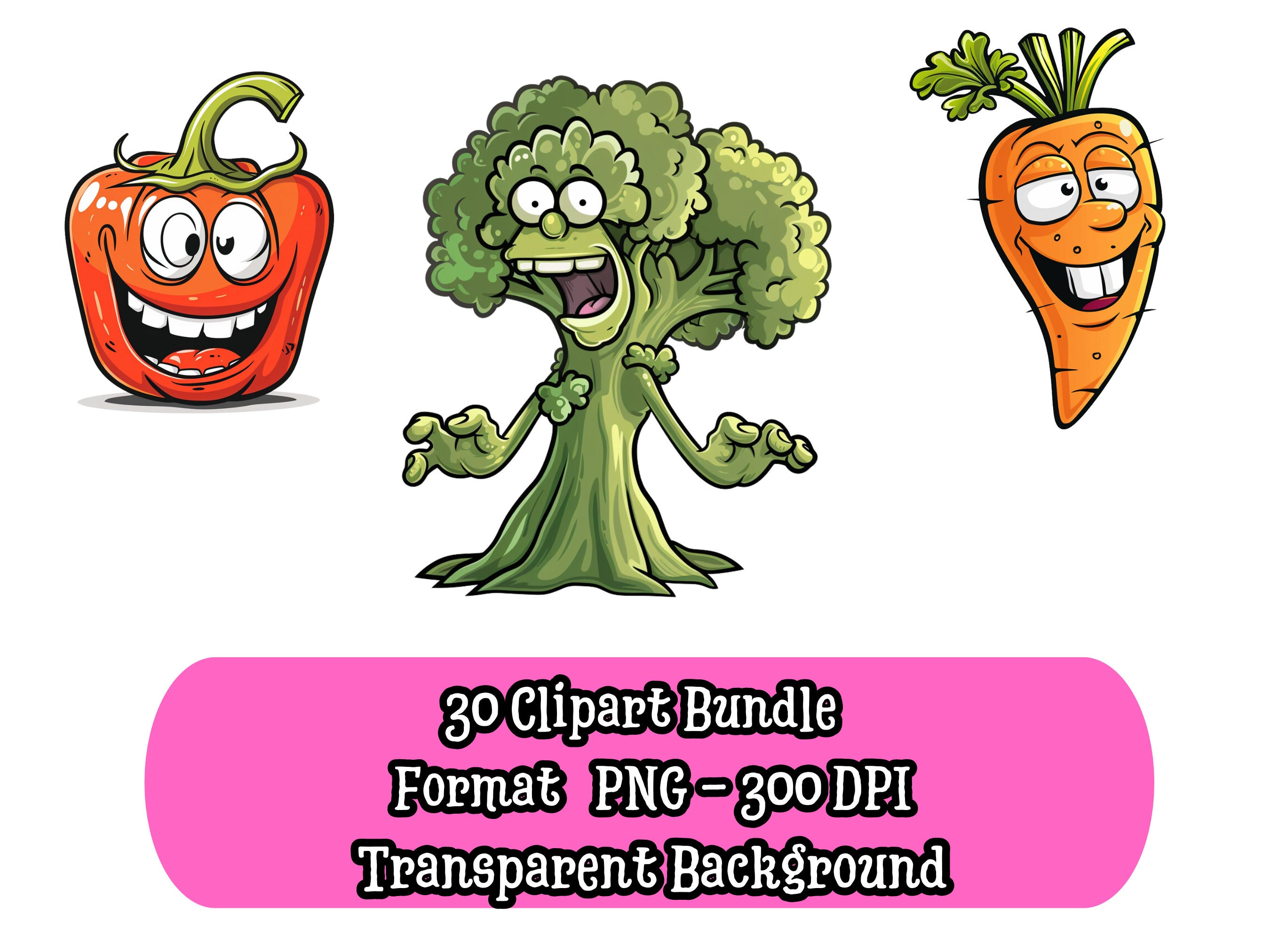Cartoon Vegetables,wacky and Amusing Style! 30 PNG Bundle - Etsy