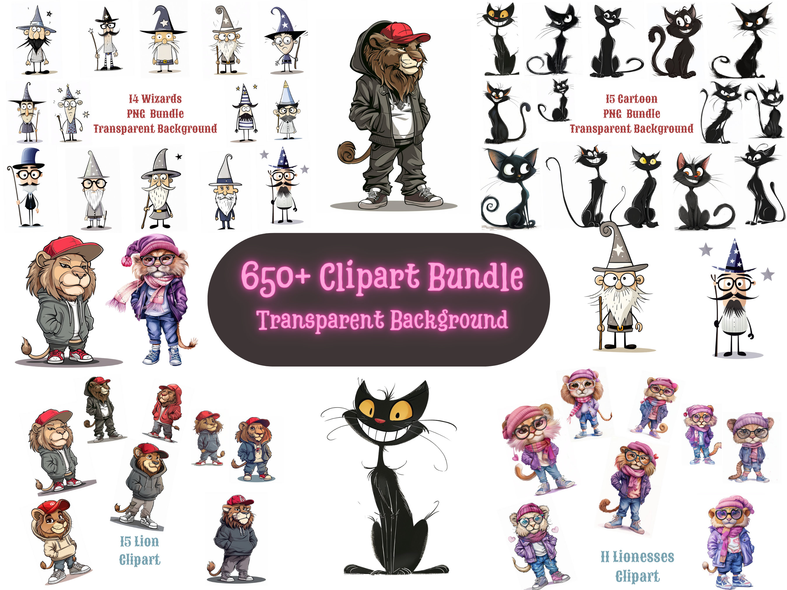 650+ Cartoon Mega Bundle Clipart PNG. Funny and Cute Cartoon Characters ...