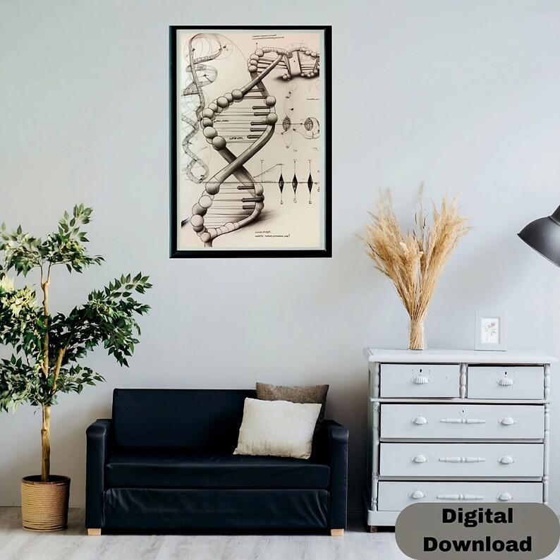 Abstract DNA Chain Structure Diagrammatic Drawing Wall Printable Art - Etsy