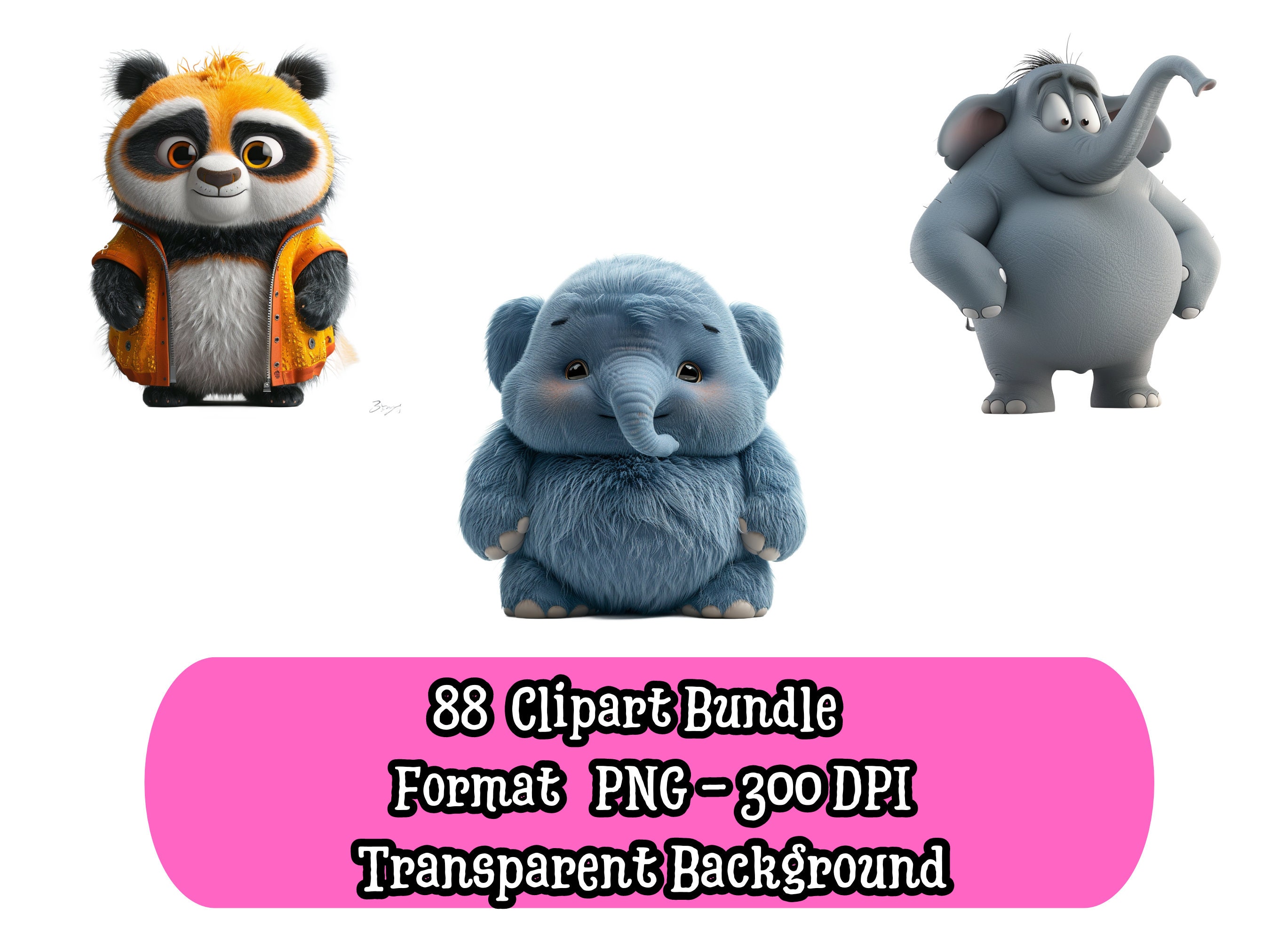 Fluffy & Fun Animals Clipart PNG Bundle, Transparent Background ...