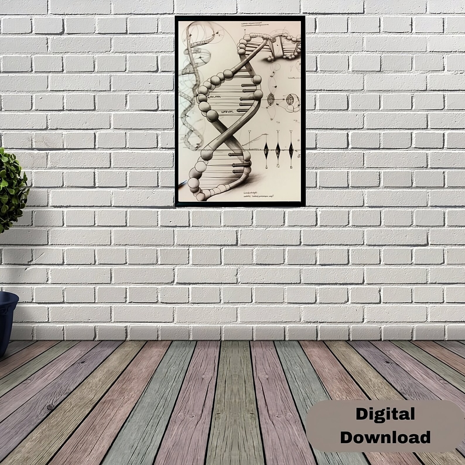 Abstract DNA Chain Structure Diagrammatic Drawing Wall Printable Art - Etsy