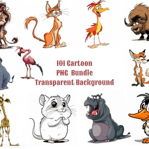 Comic Cartoon Animals and Birds Bundle. Collection of 101 Cartoon ...