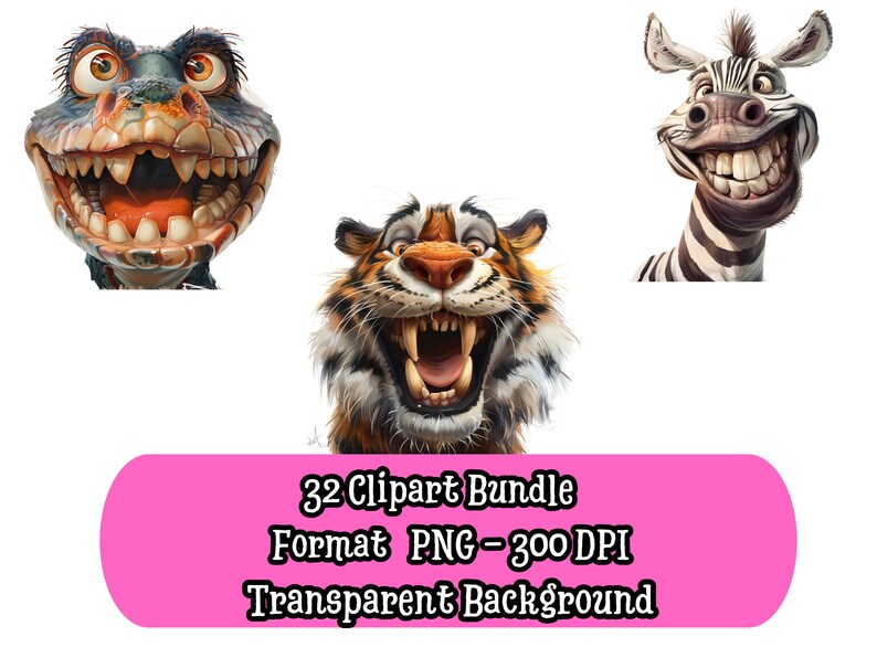 Grinning Animals Clipart Bundle, Funny Animals Collection PNG - Etsy