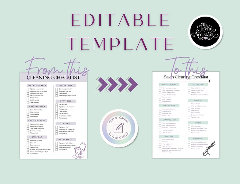 Salon Cleaning Checklist Canva Template, Easily Customize to Match Your ...