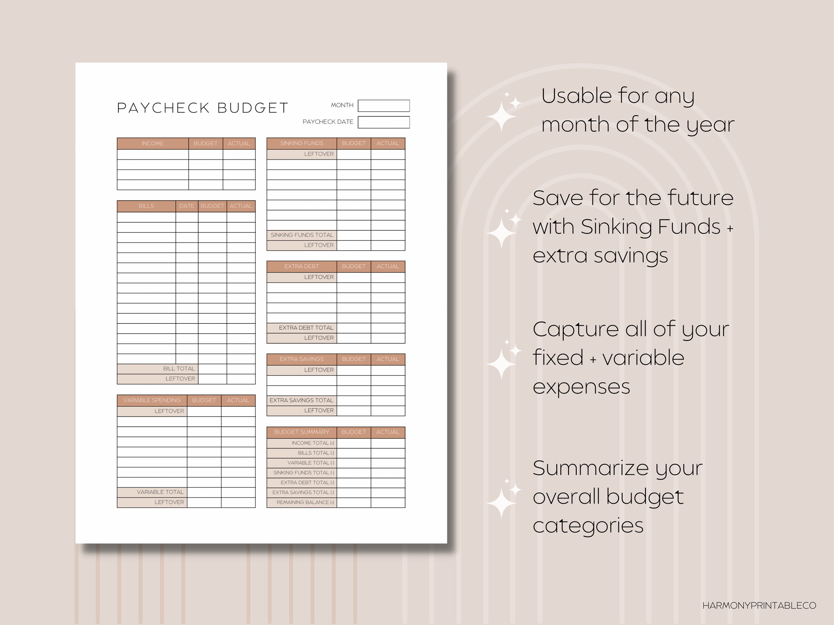 Paycheck Budget Planner Template Printable | Paycheck Budget Printable ...
