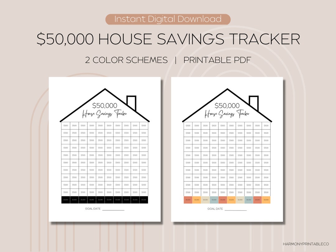 50K House Savings Tracker Template Printable | Down Payment Savings ...