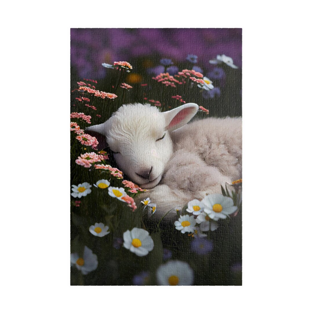 Jigsaw Puzzle Sleeping Lamb Puzzle Lamb and Flowers Gifts Puzzles for ...