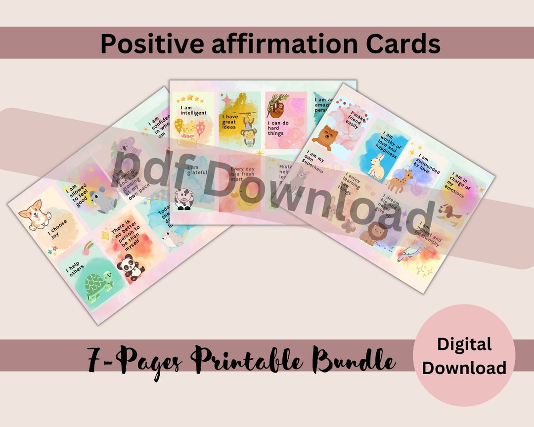Positive Affirmations Cards for Kids, Printable Pages, Digital Download ...