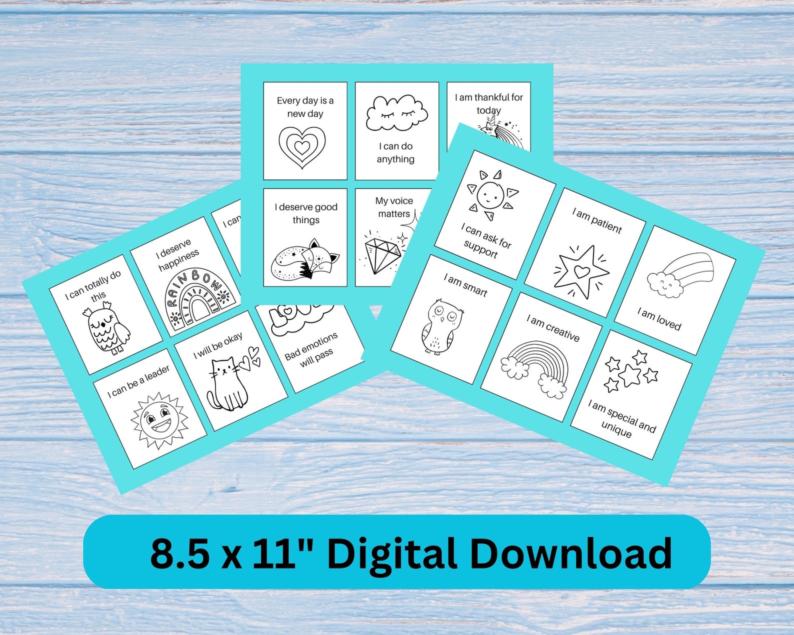 Positive Affirmations Coloring Cards for Kids, Printable Pages, Digital ...