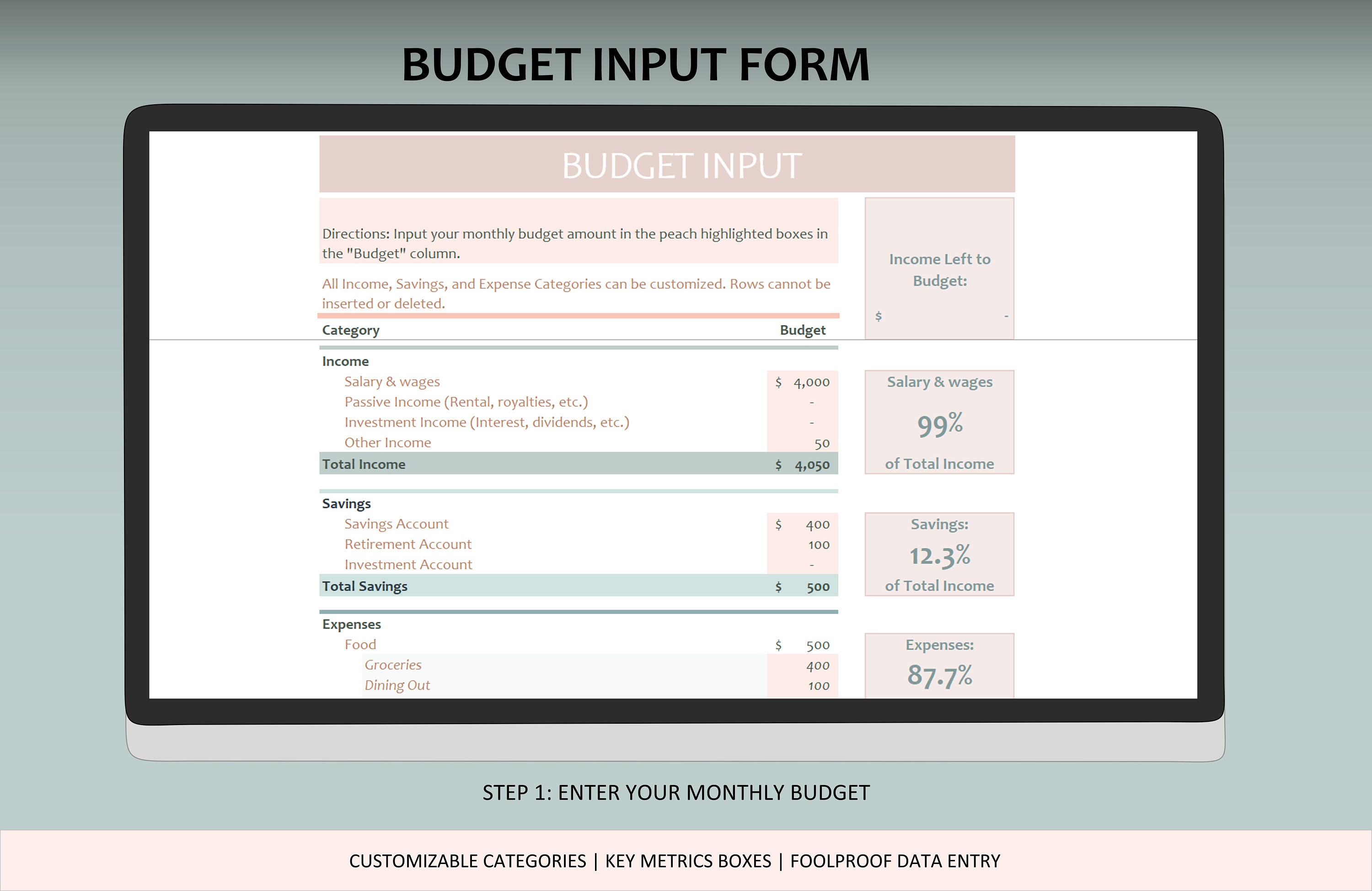 Monthly Budget Lite Excel Spreadsheet - Etsy