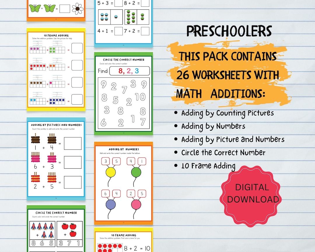 26 Printable Math Worksheet for Preschoolers and Kindergarten Kids. Fun ...