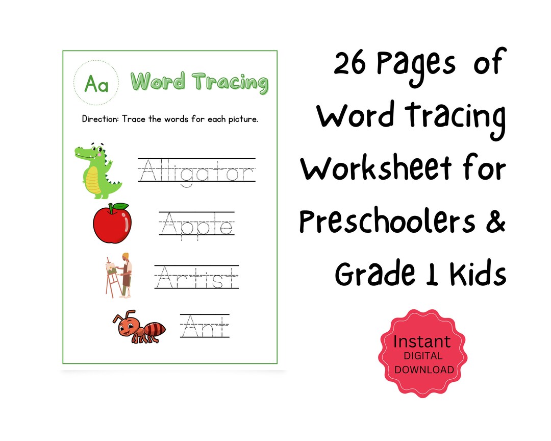 Word Tracing for Preschoolers, Kindergarten and 1st-grade Kids Writing ...