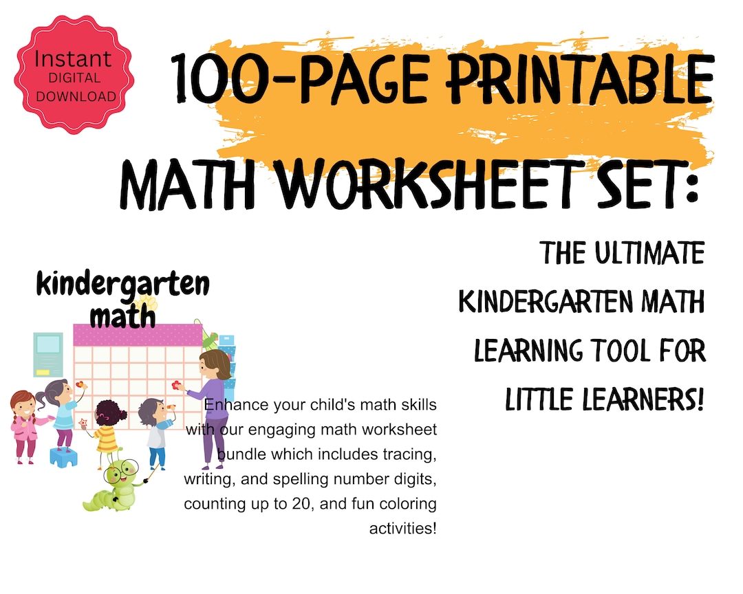 100 Pages of Preschool Math Worksheets Bundle for Kindergarten ...
