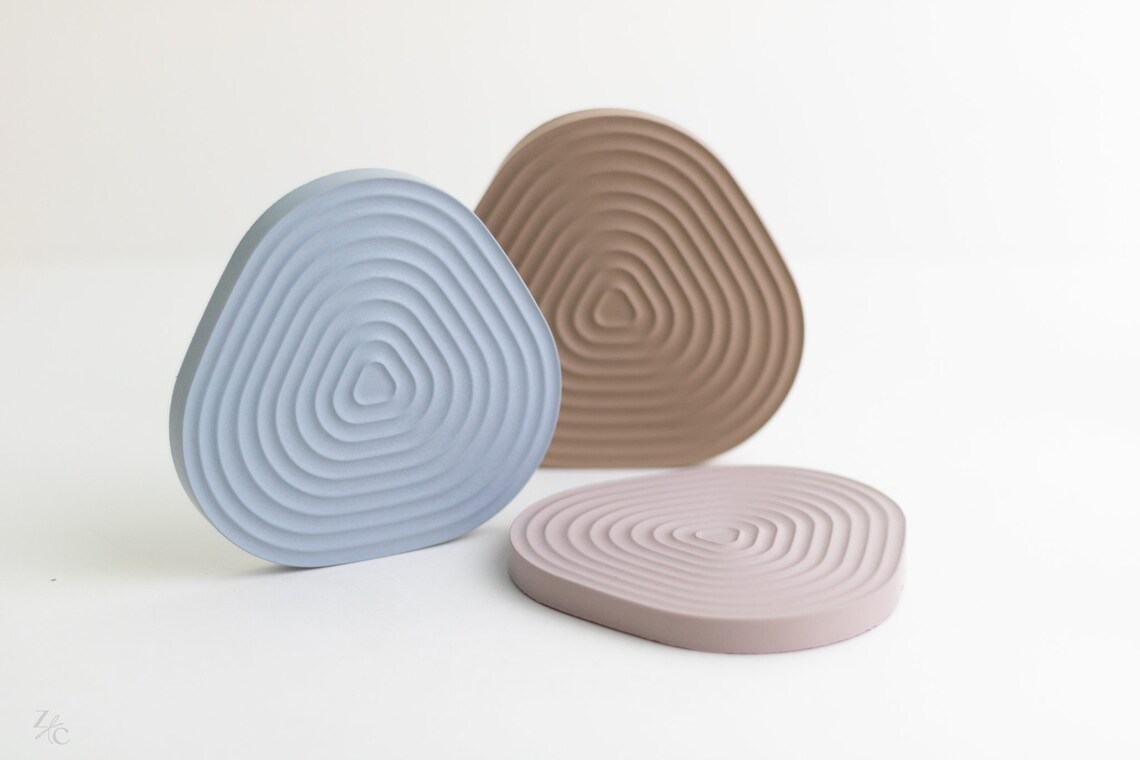 Ribbed Cement Coaster| Striped Pallet Coaster Set| Decorative Cement ...