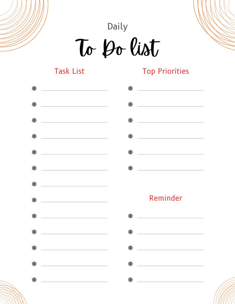Daily to Do List Overview Template Printable Image Overview - Etsy