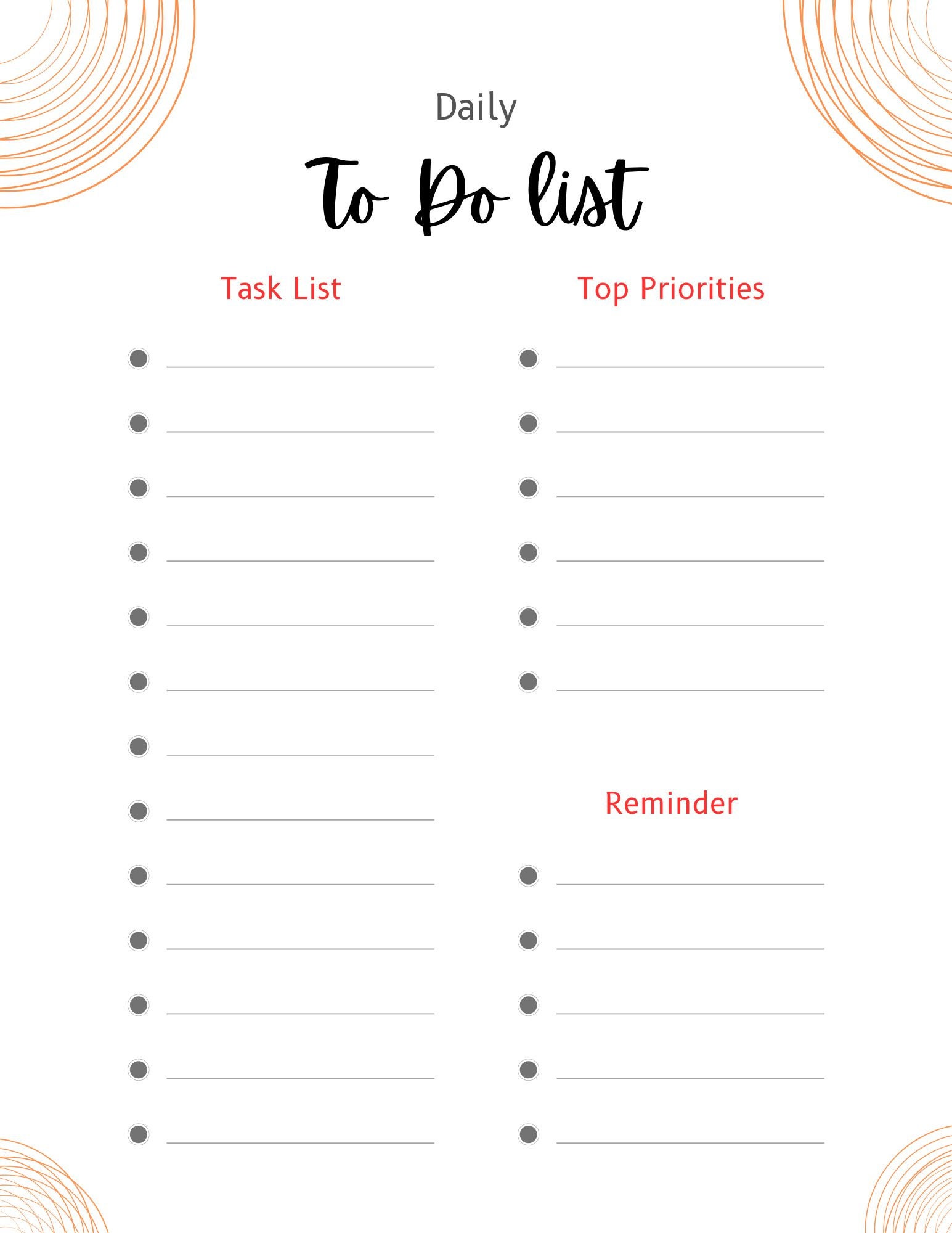 Daily to Do List Overview Template Printable Image Overview Template ...
