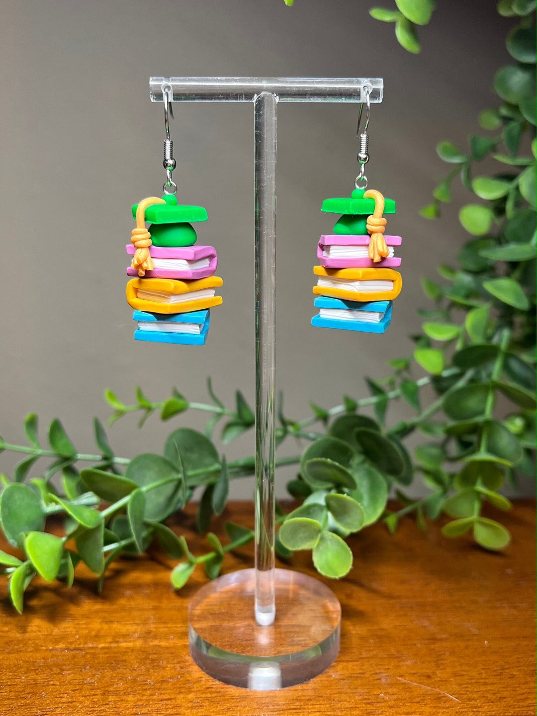 Polymer Clay Graduation Cap on Stacked Books Hanging Earrings - Etsy