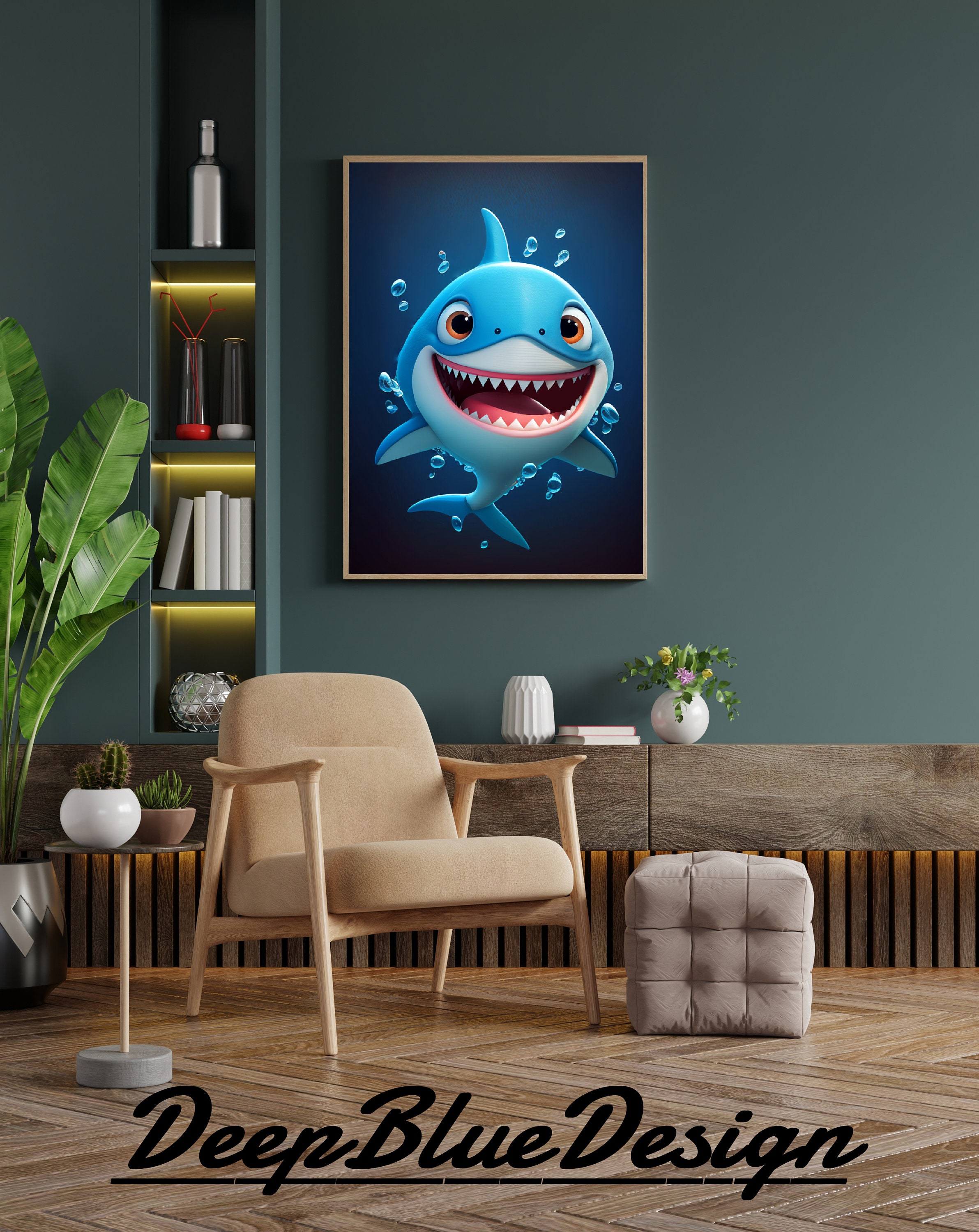 Baby Shark Wall Art, Downloadable Cartoon Shark, Baby Maco Printable ...