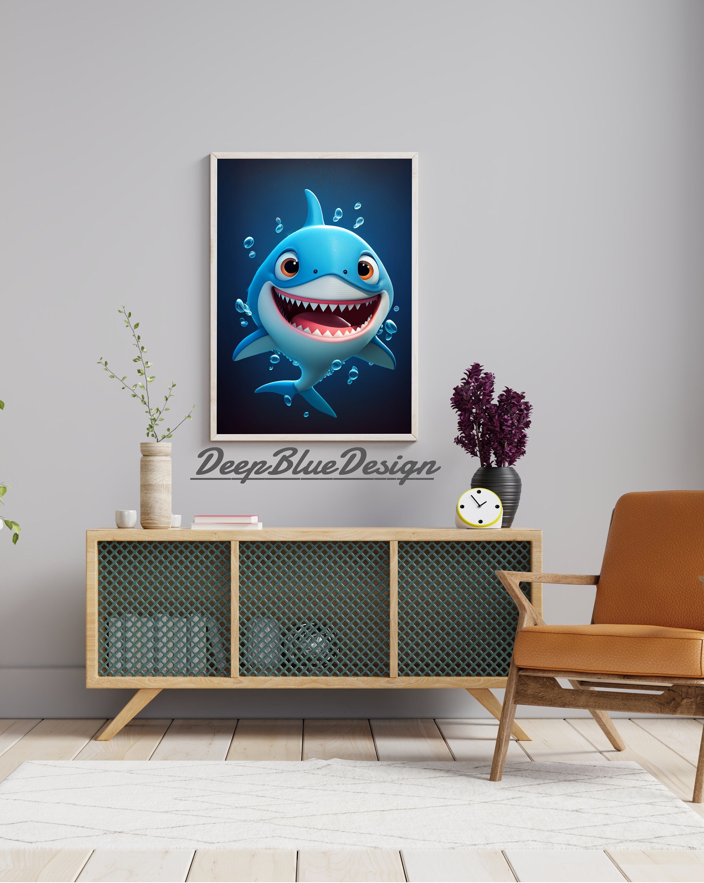 Baby Shark Wall Art, Downloadable Cartoon Shark, Baby Maco Printable ...