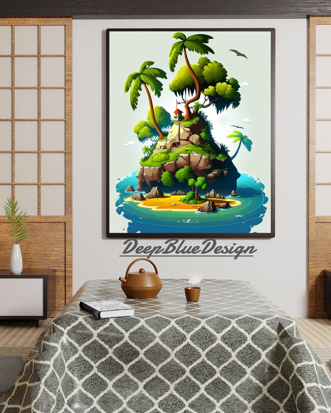 Tropical Island Wall Art, Printable Island Digital Art, Downloadable ...