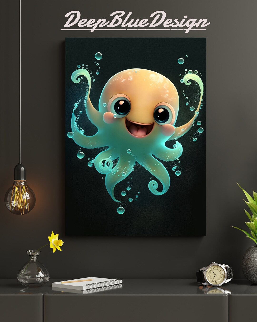 Cartoon Octopus Wall Art, Downloadable Baby Octopus, Printable Baby ...