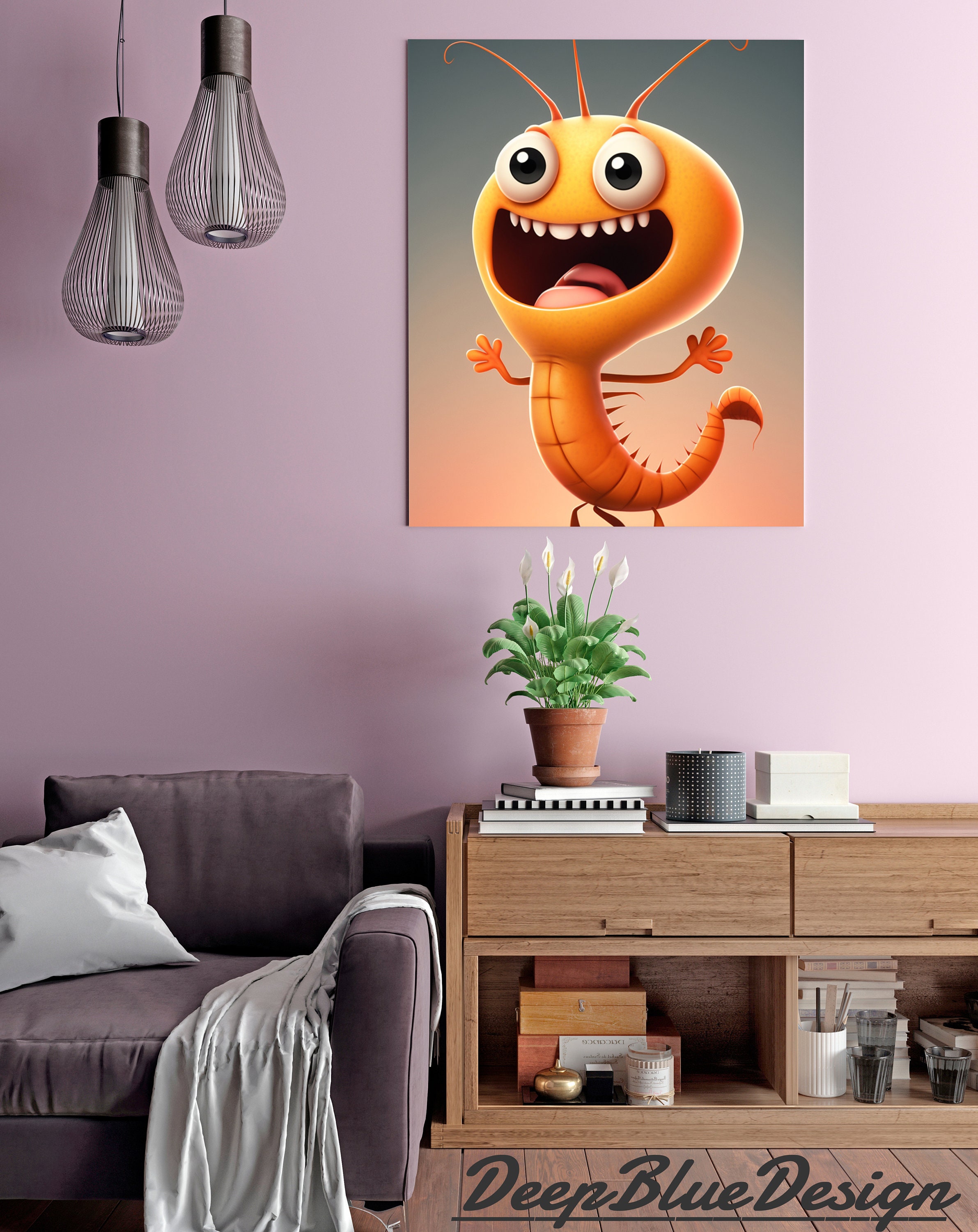 Cartoon Shrimp Wall Art, Downloadable Shrimp Art, Cute Cartoon Shrimp ...