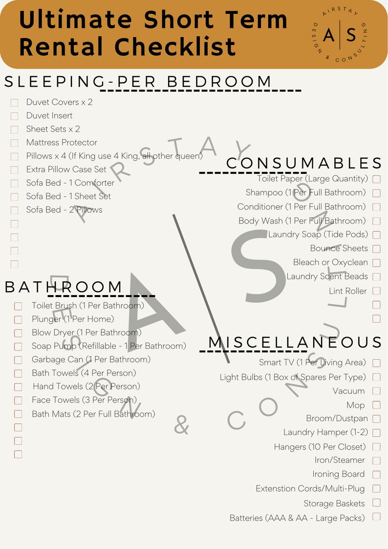 Short Term Rental Setup Checklist condo - Etsy