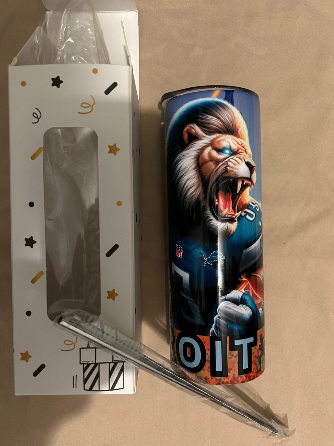 Personalized Detroit Lions Football Tumbler With Straw Sublimated Boxed ...