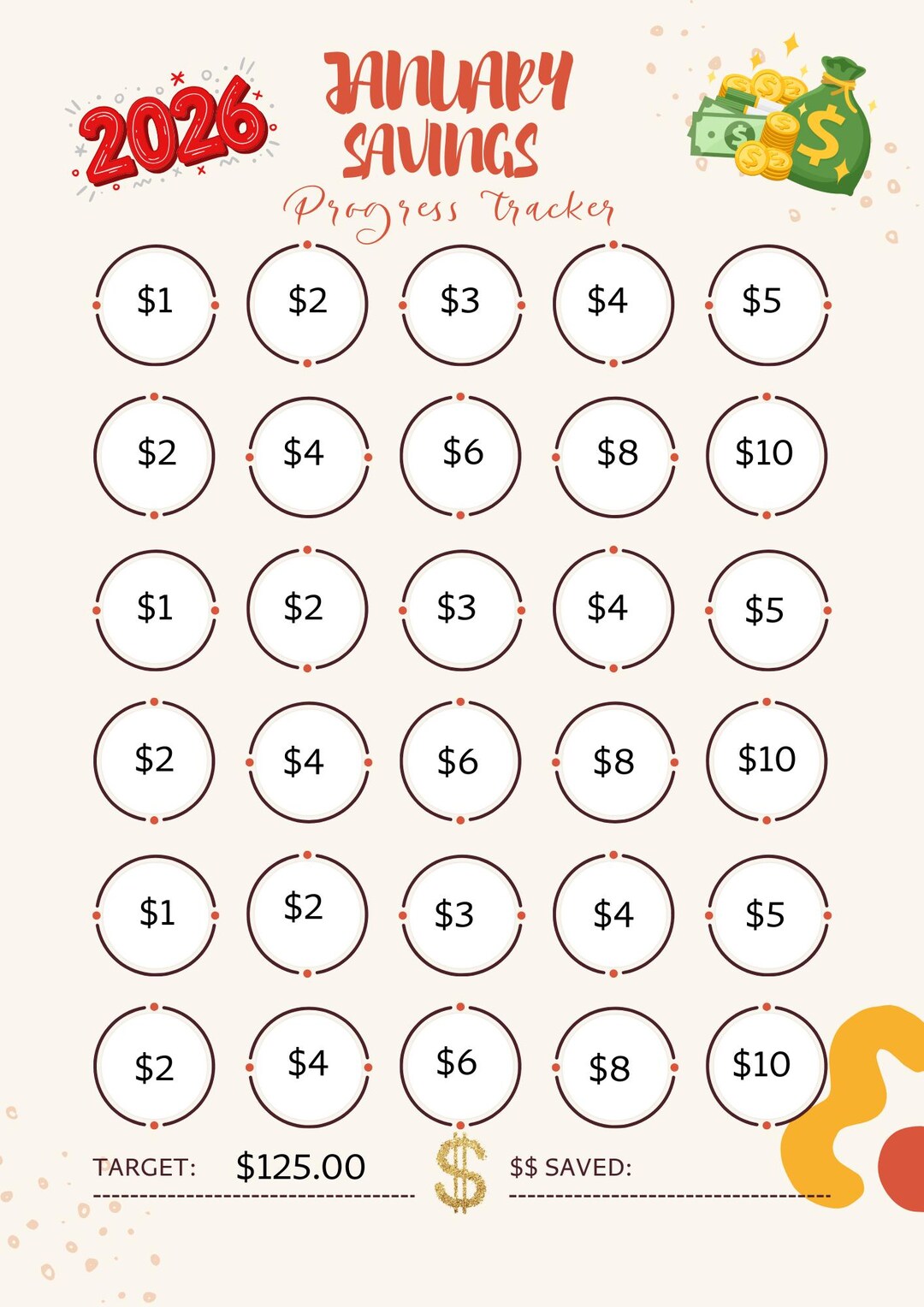 2026 Money Saving Challenge Tracker: Budget-friendly Printable (digital ...