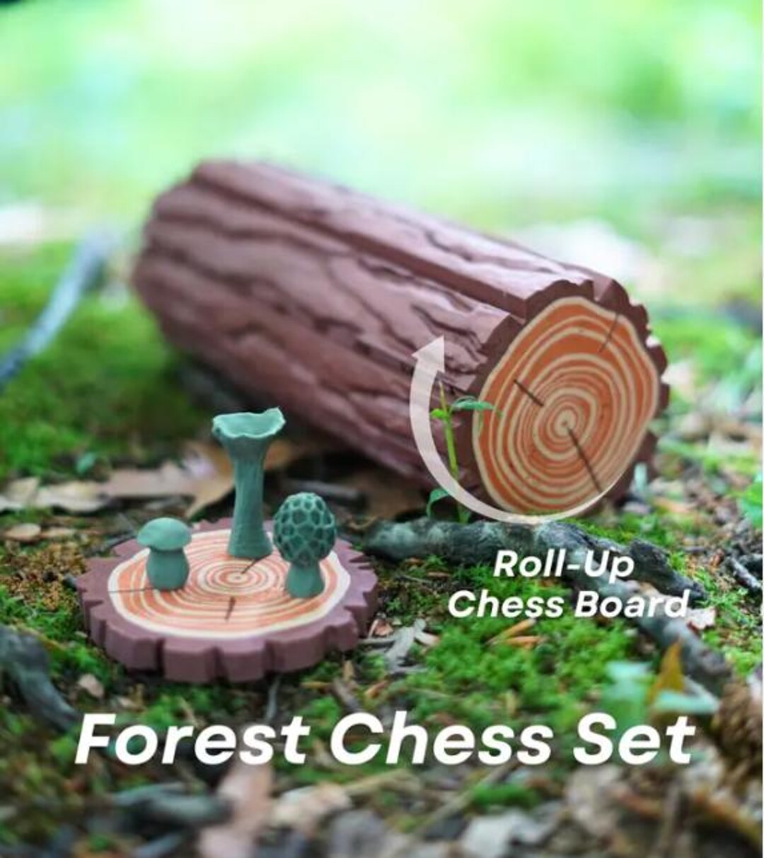 Enchanted Log Roll-up Chess and Checkers Set With Mushroom and Acorn ...