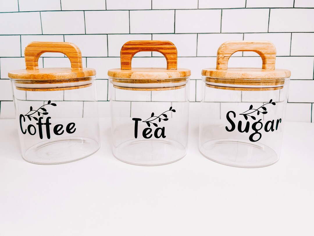 Tea, Coffee & Sugar Canisters With Labels/ Jars, Kitchen Organisation ...
