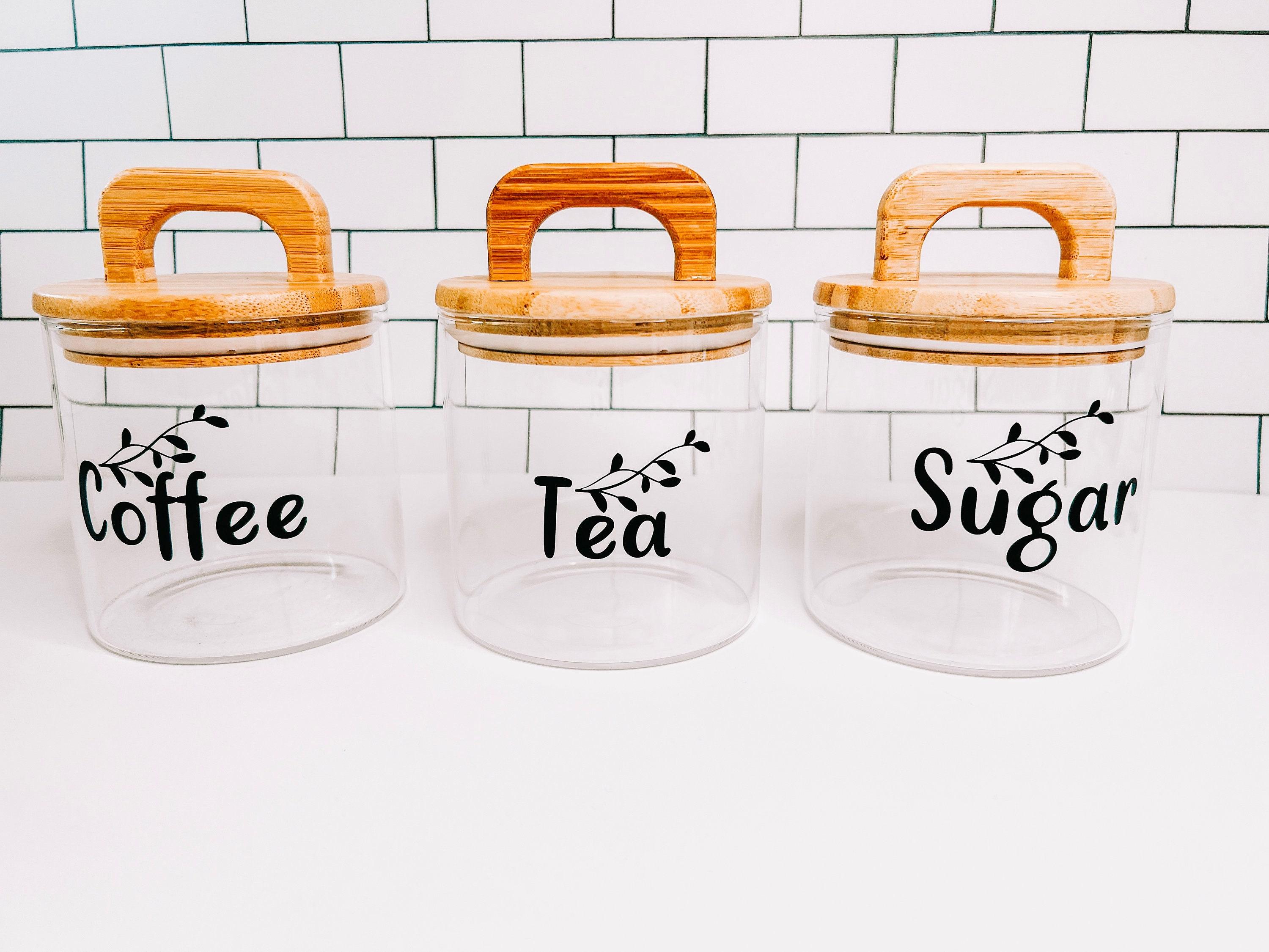Tea, Coffee & Sugar Canisters With Labels/ Jars, Kitchen Organisation ...
