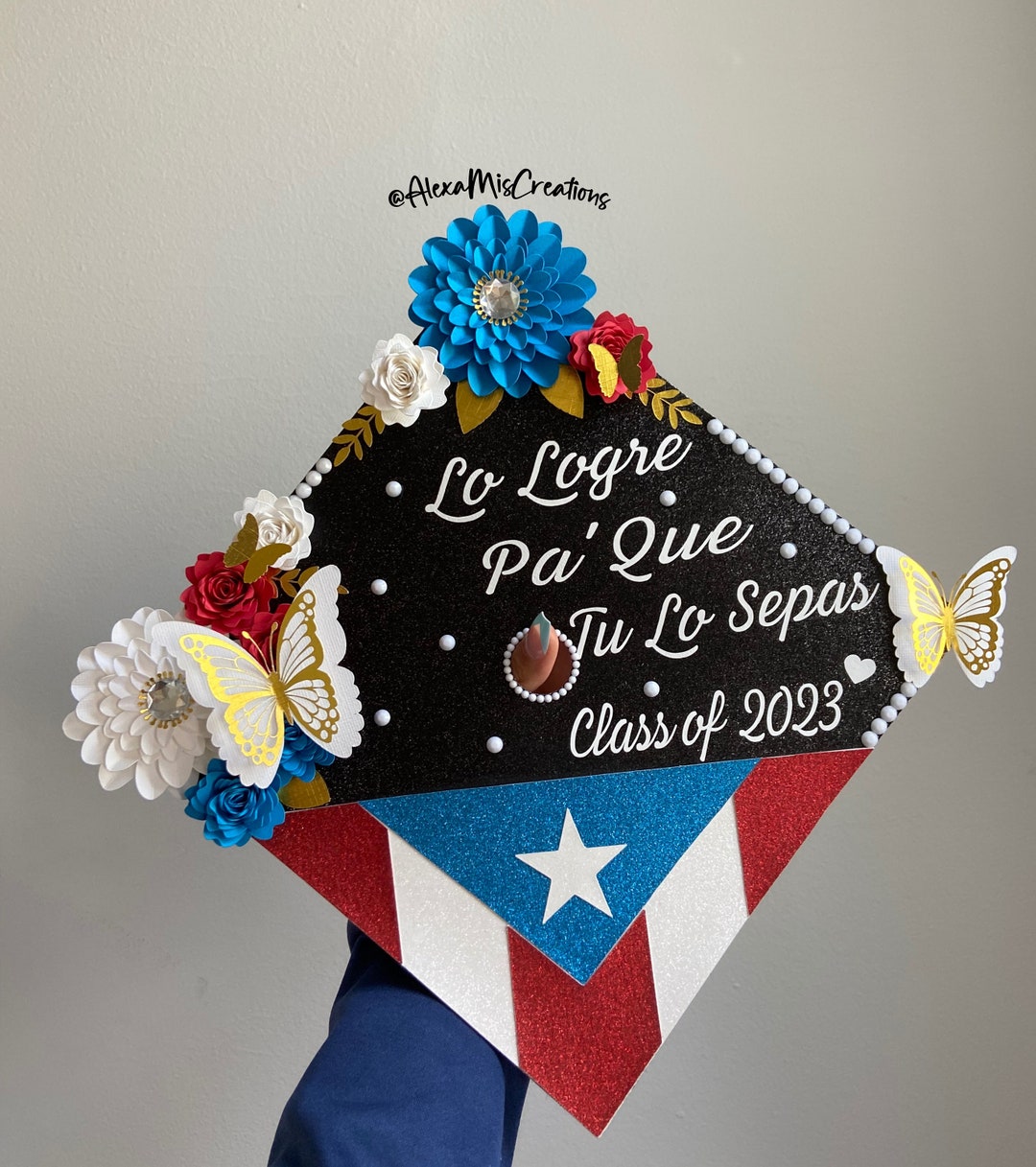 Personalized Puerto Rico Flag Graduation Cap Topper, Custom Butterfly ...