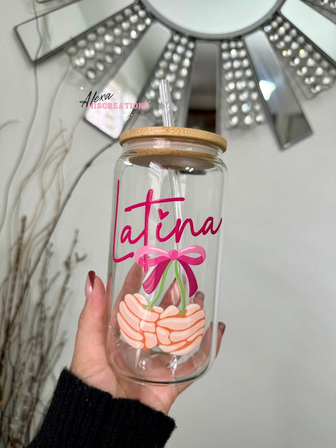 Latina Cherry Coquette Concha Bow 16oz Glass Cup Latina Af Spanish ...