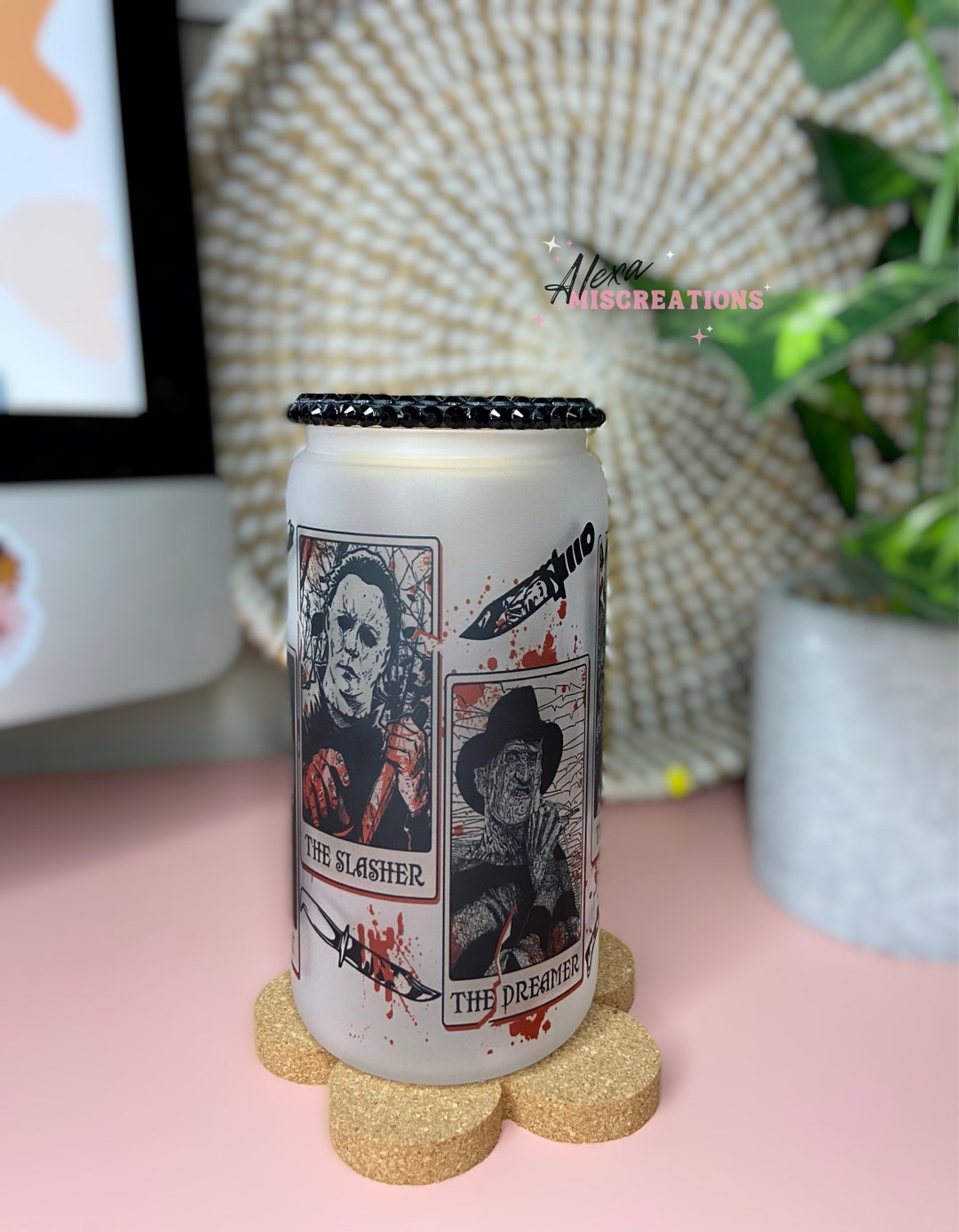 Scary Movies Characters 16oz Glass Cup With Lid and Straw, Halloween ...