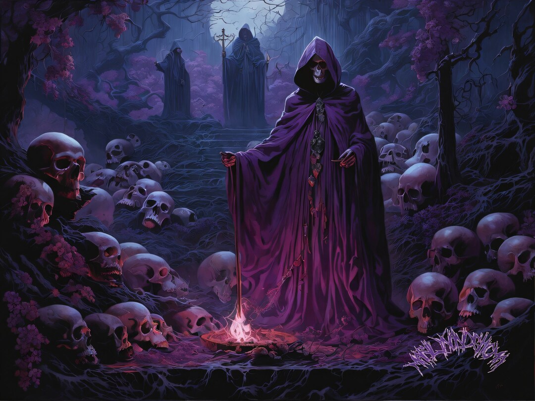 Skulls in Purple Robe Art Digital Download Dark and Detailed Macabre ...