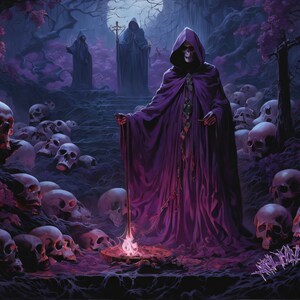 Skulls in Purple Robe Art Digital Download Dark and Detailed Macabre ...