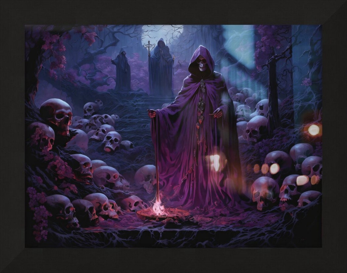 Skulls in Purple Robe Art Digital Download Dark and Detailed Macabre ...
