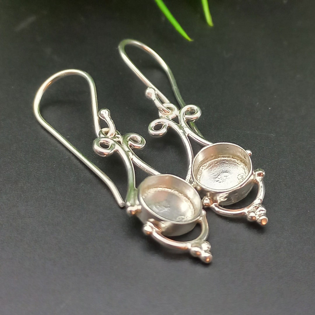 Solid 925 Sterling Silver Round Bezel Earring Setting, DIY Jewelry ...