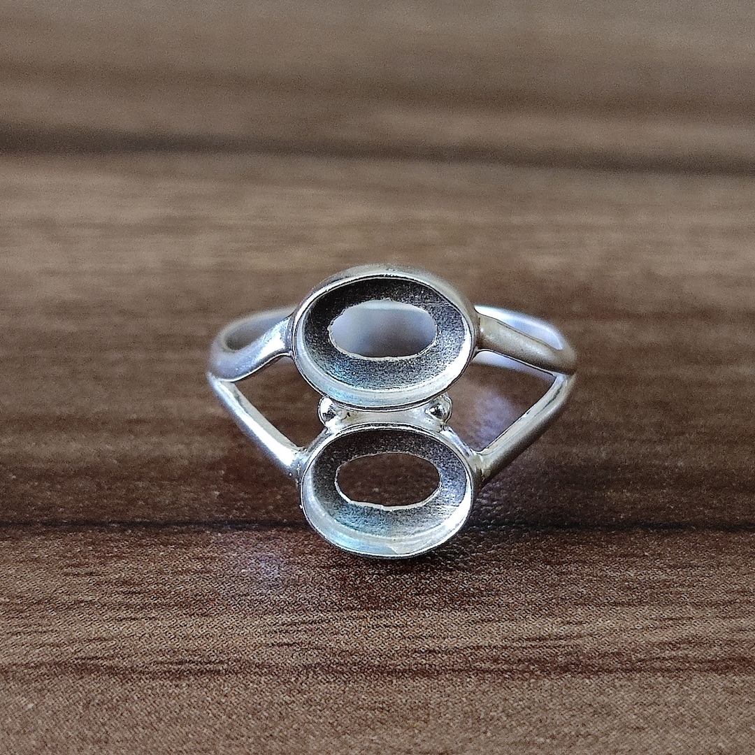 Solid 925 Sterling Silver Oval Collet Ring Blank, DIY Jewelry Supplies ...