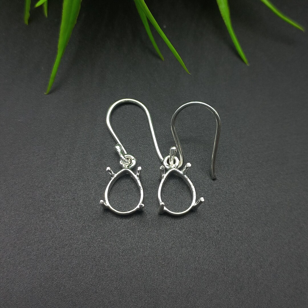 925 Sterling Silver Plated Pear Earring Setting, DIY Jewelry Supplies ...