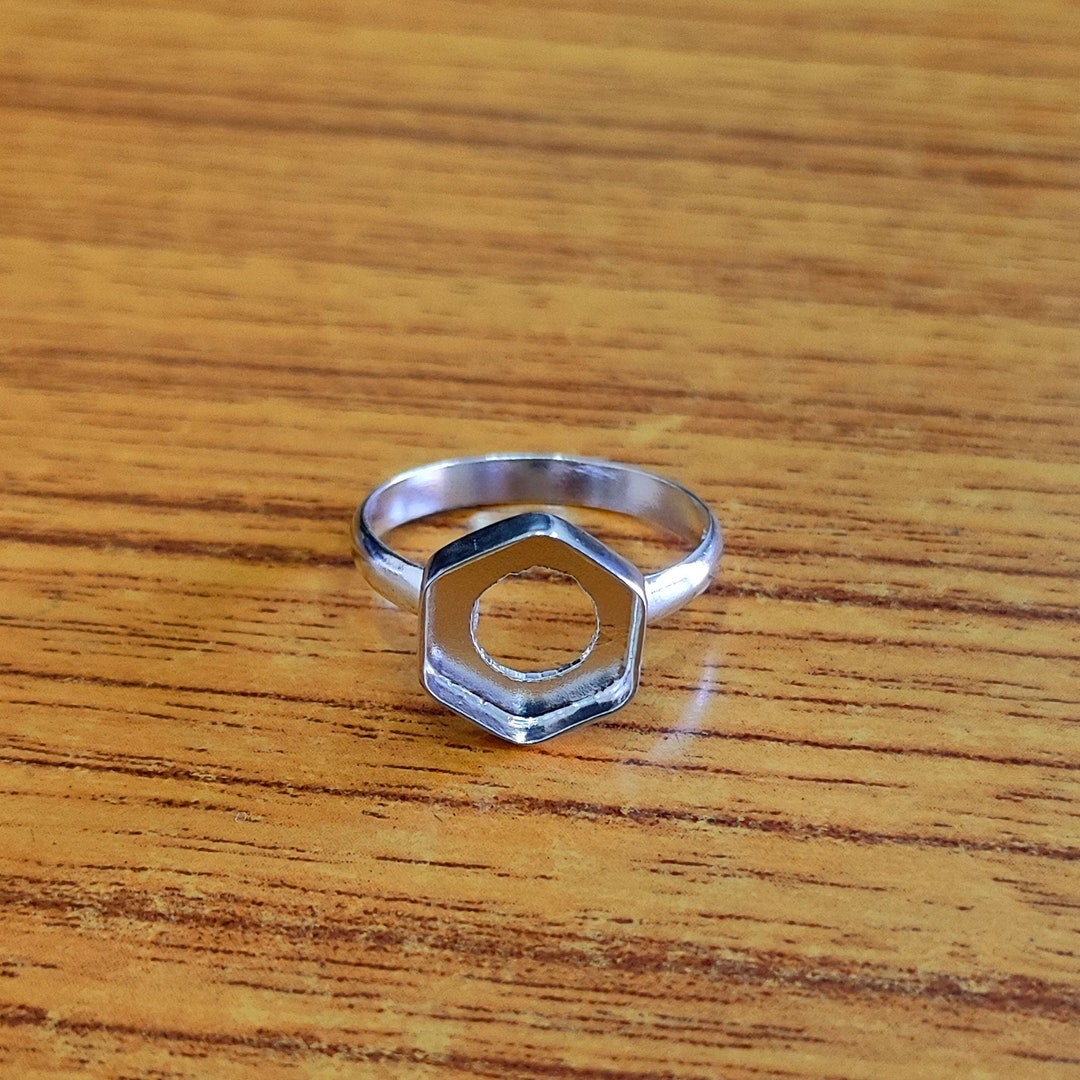 Solid 925 Sterling Silver Hexagon Bezel Ring Blank, DIY Jewelry ...