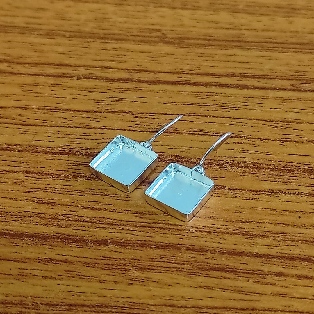 Solid 925 Sterling Silver Square Bezel Dangle Earring, DIY Jewelry (3x3 ...