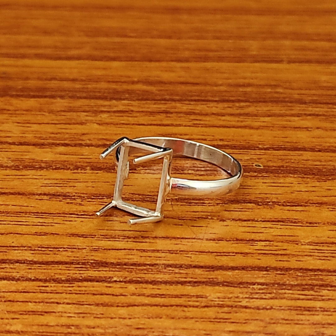Solid 925 Sterling Silver Rectangle Collet Ring, Plain Prong, DIY ...